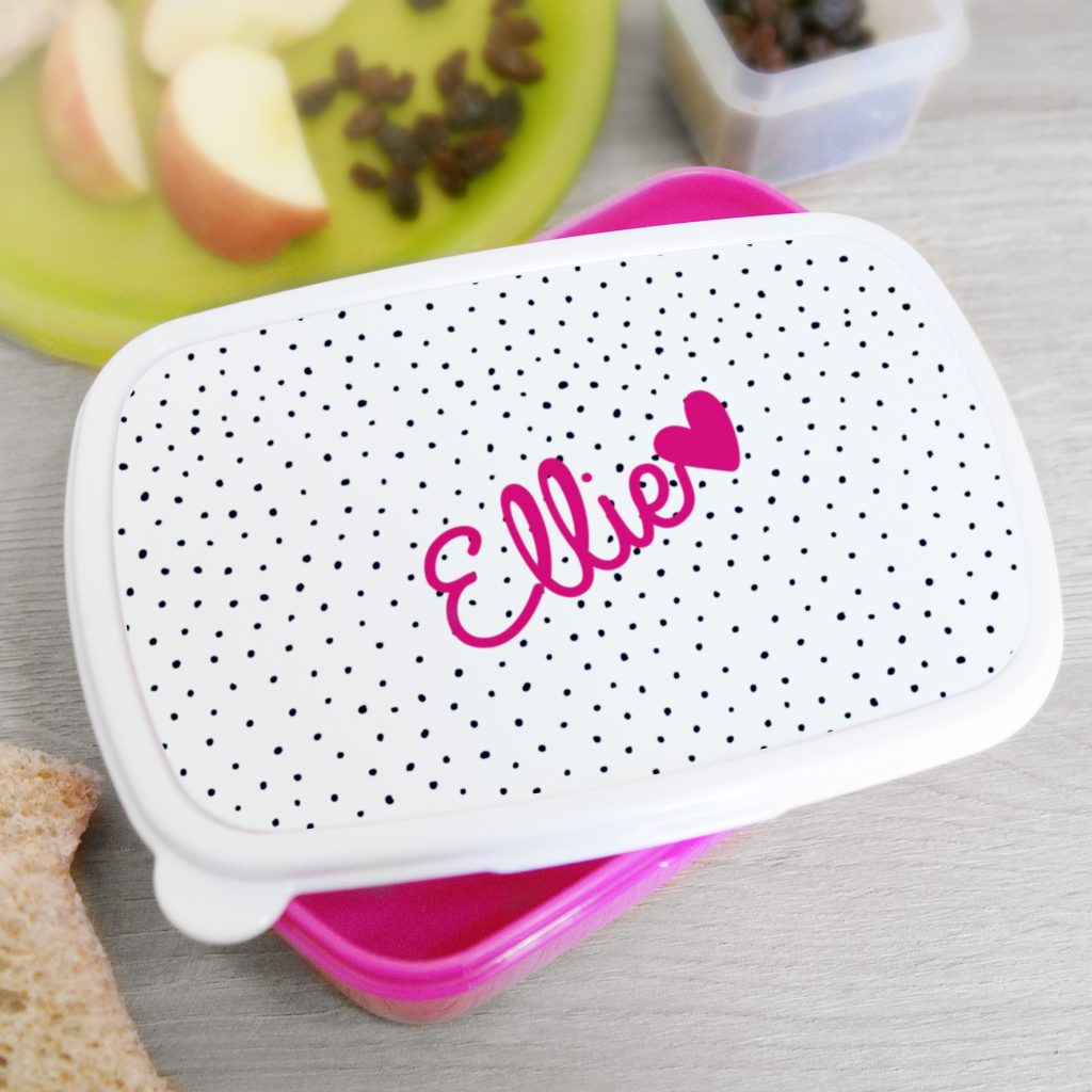 Personalised Heart and Spots Hot Pink Lunch Box | Kids Lunch
